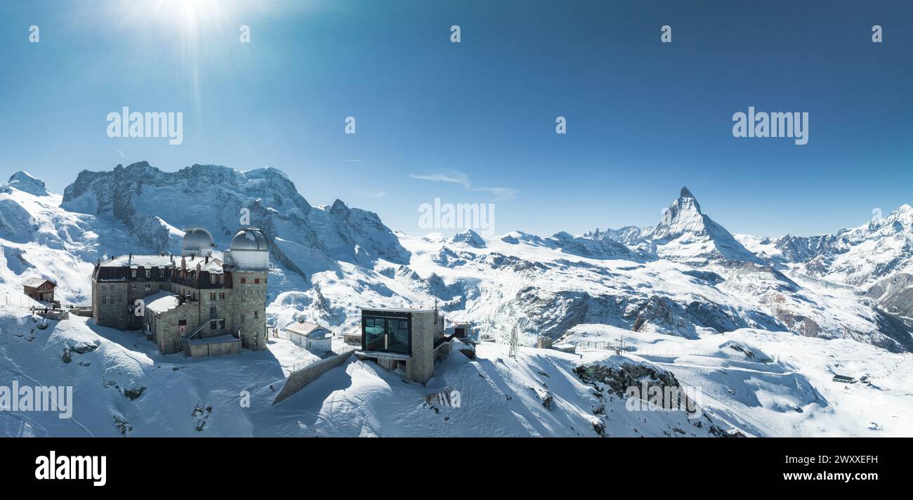 Aerial View of Zermatt Ski Resort, Matterhorn Peak, and Alpine ...