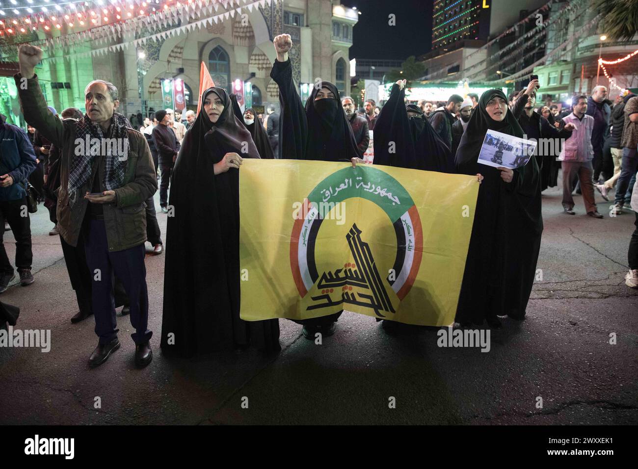 Tehran, Tehran, Iran. 1st Apr, 2024. Iranian protesters hold a flag of ...