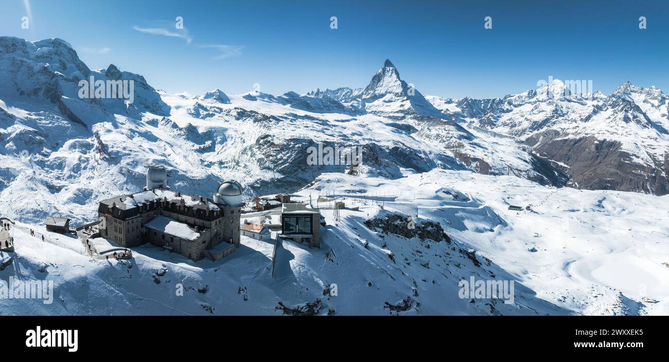 Aerial View of Zermatt Ski Resort and Matterhorn Peak, Swiss Alps Stock ...