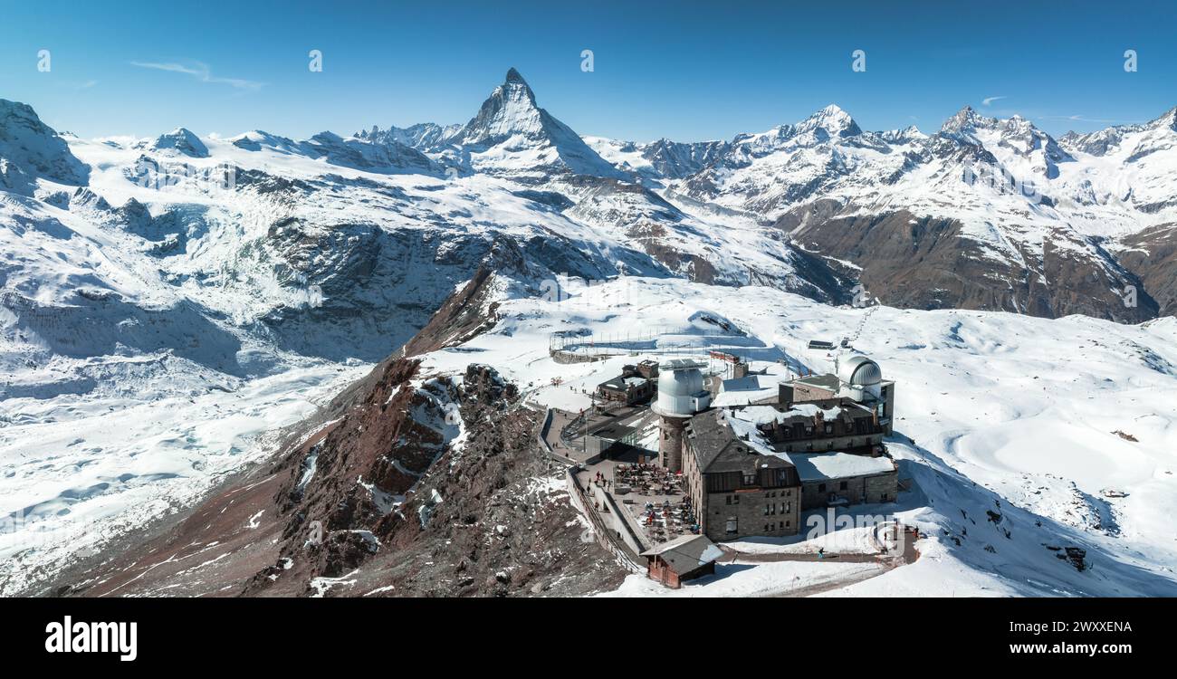 Aerial View of Zermatt Ski Resort and Matterhorn Peak, Switzerland ...