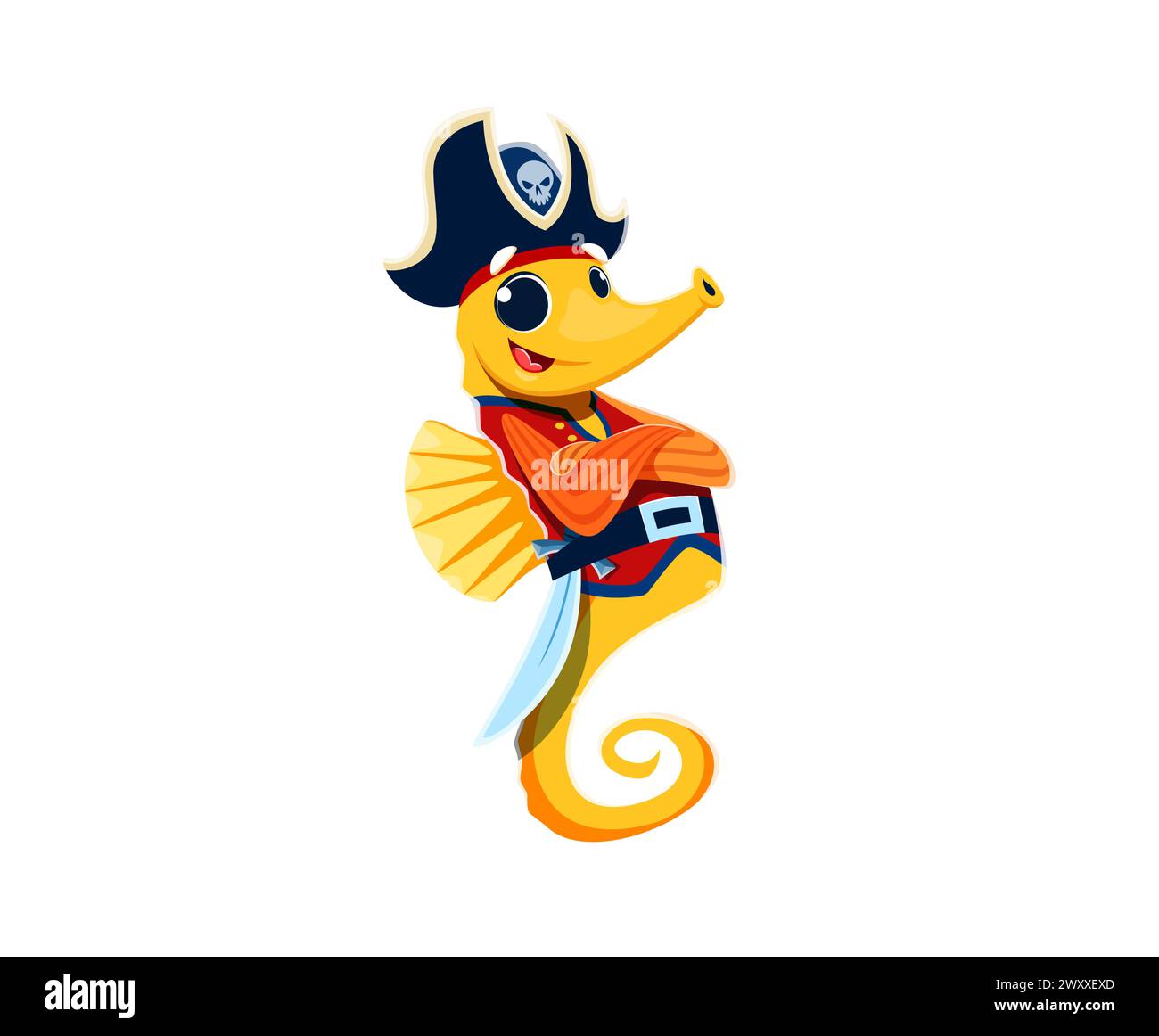 Cartoon seahorse animal pirate corsair character. Isolated vector ...