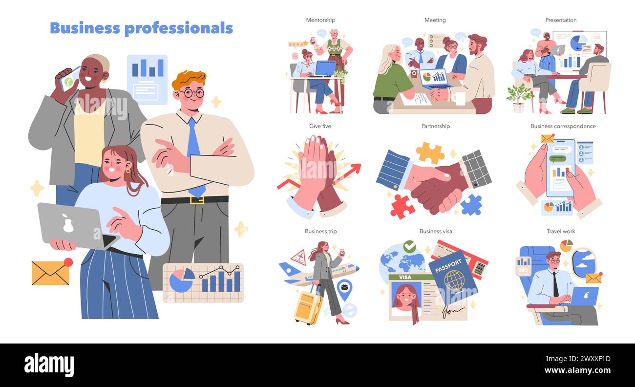 Business Professionals set Corporate teamwork and individual tasks ...