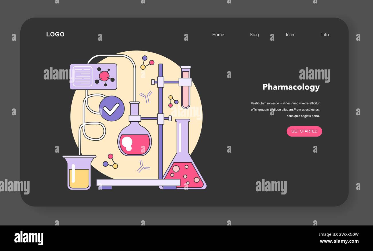 Medical research night or dark mode web banner or landing page ...