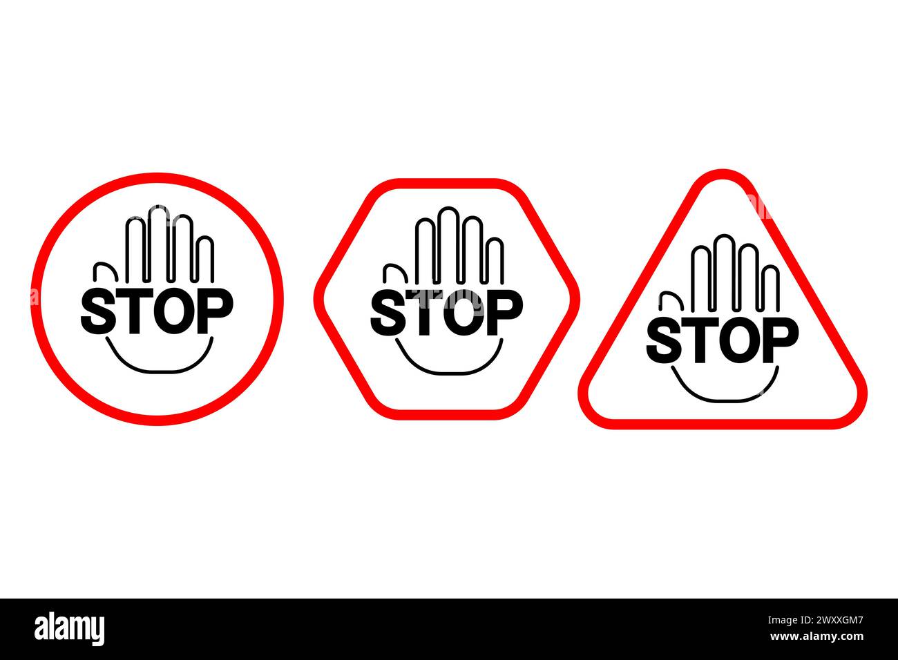Traffic control stop signs. Hand gesture warning icons. Prohibition ...