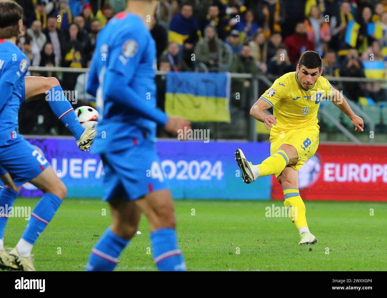 Wroclaw, Poland - March 26, 2024: Ruslan Malinovskyi of Ukraine (R ...