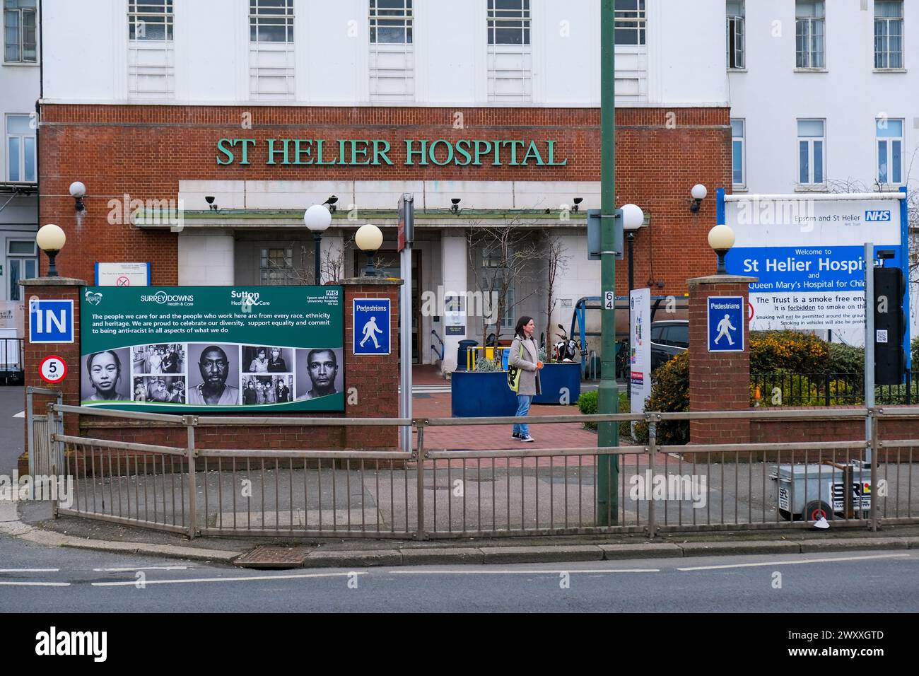 London, UK. An exterior view of St Helier Hospital in South London. The ...