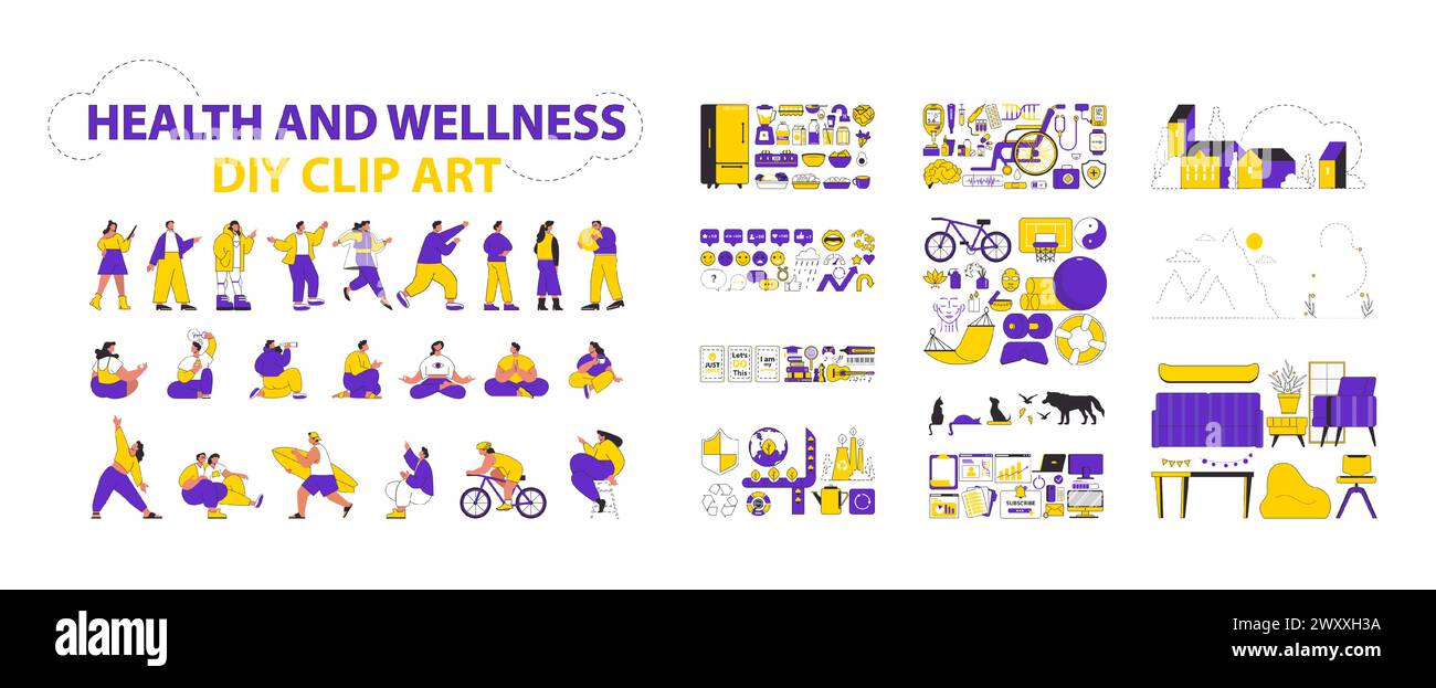 Health and wellness DIY Clipart set. Depiction of active lifestyle and ...