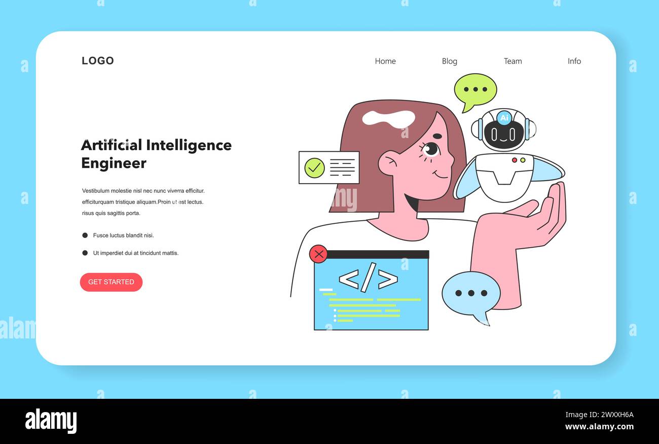 An Artificial Intelligence Engineer is engaged with an AI robot, illustrating the interaction ...
