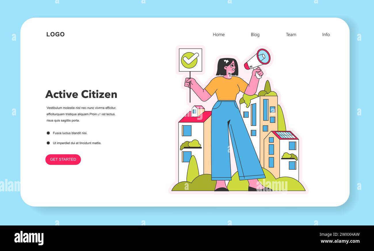 Active Citizen concept. Vocal advocate promoting community ...