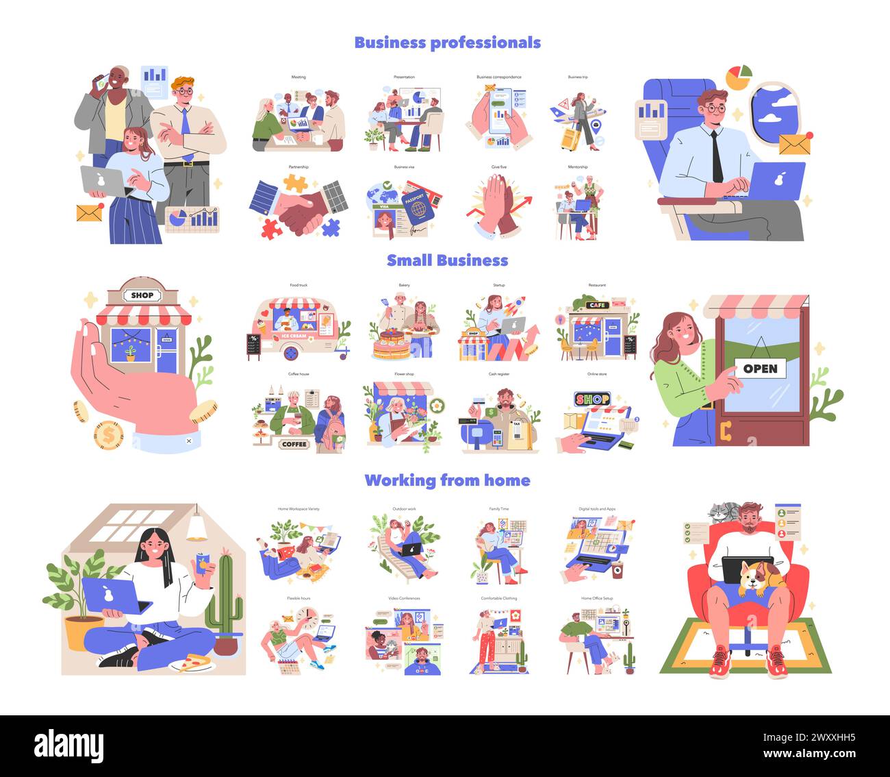 Business set. Diverse professionals engage in teamwork and ...