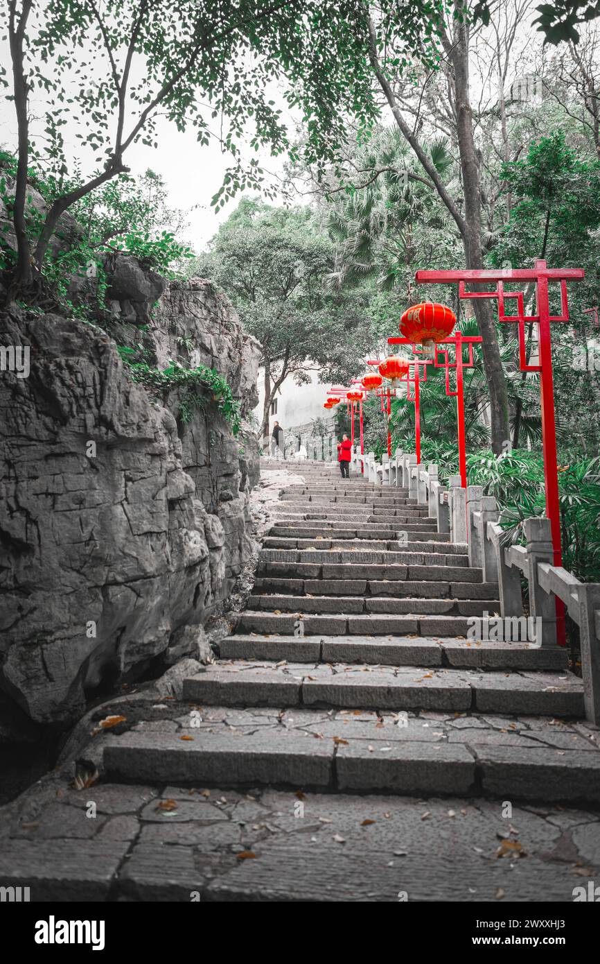 Guilin, China - May 10, 2021: The stairs decorations in the Chinese ...
