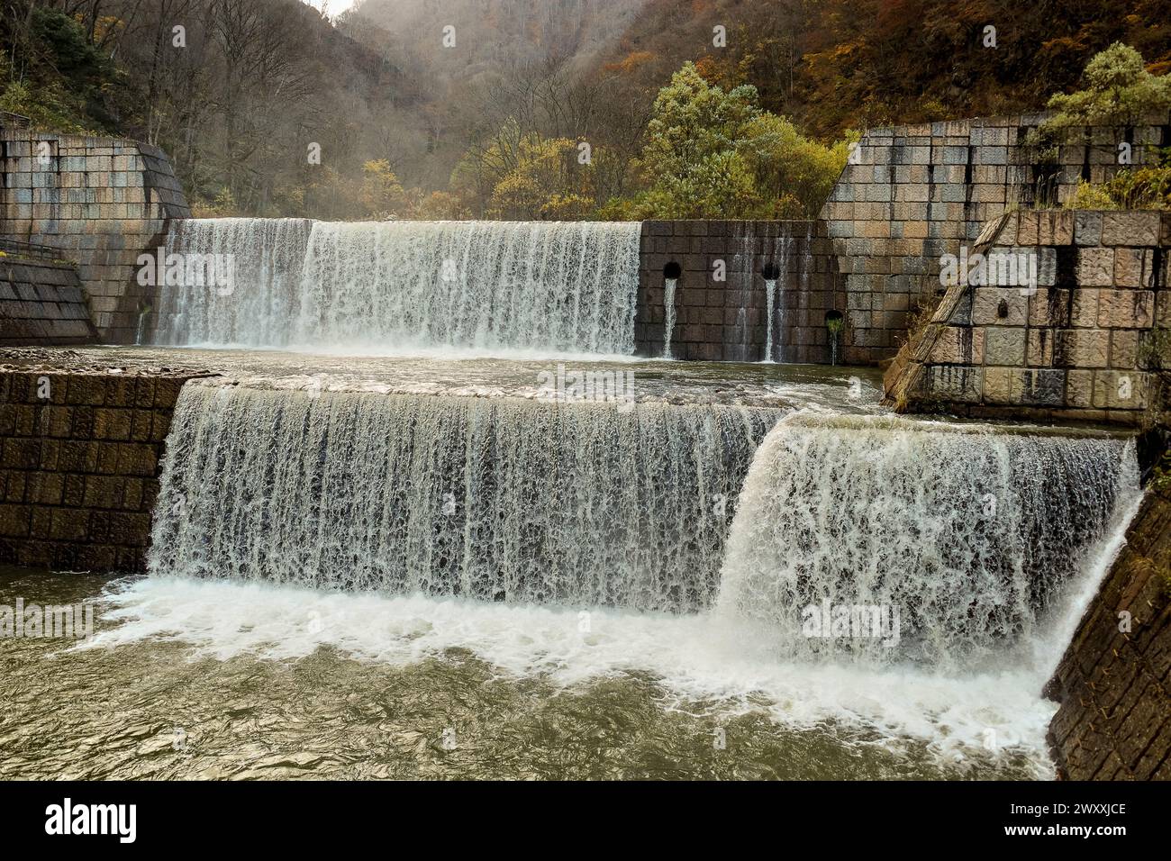 Man-made double tier waterfall in Japan Stock Photo - Alamy