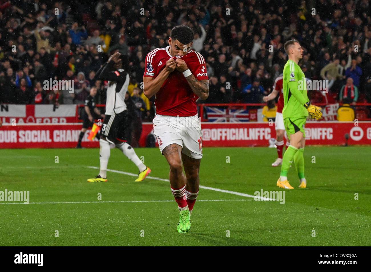 Morgan Gibbs-White of Nottingham Forest kisses the badge on his shirt ...