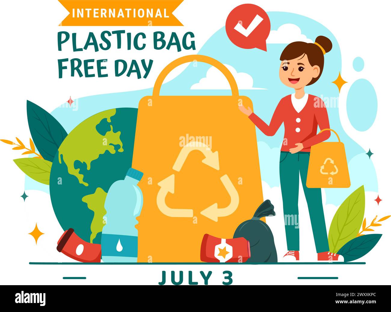 International Plastic Bag Free Day Vector Illustration on 3 July with ...