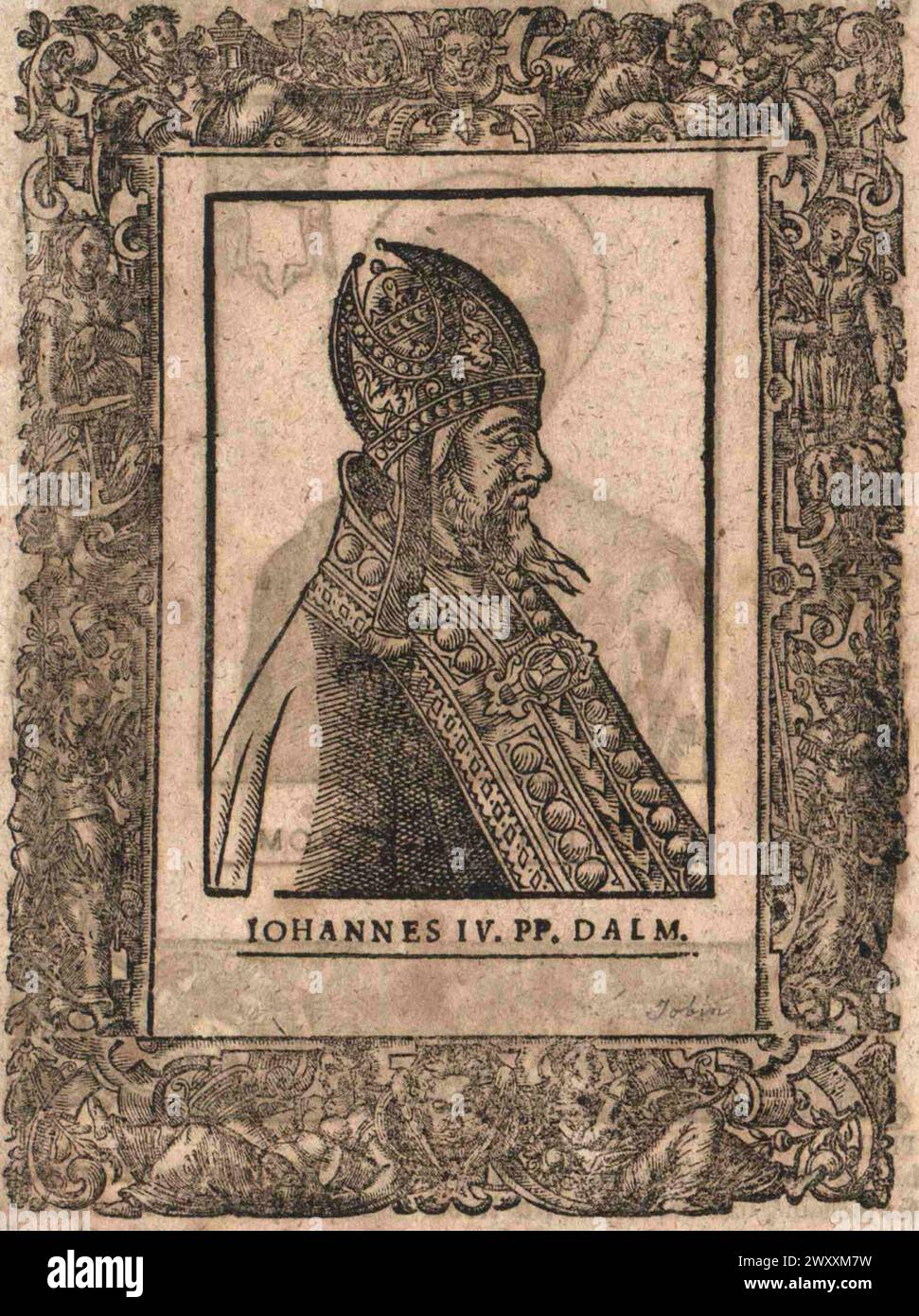 A 16th Century engraving of Pope John IV who was pontiff from AD640 to ...