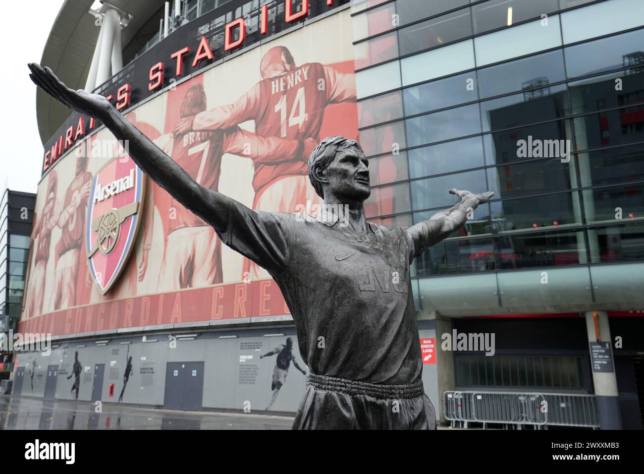 A statue of former Arsenal defender Tony Adams at Emirates Stadium ...