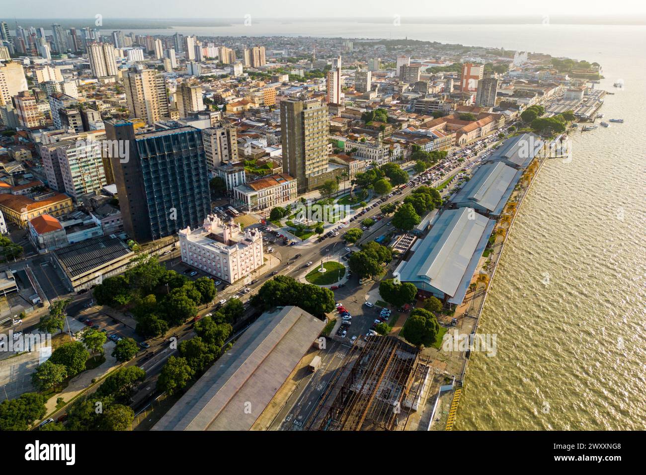 Aerial View of Docks Station and Waldemar Henrique Square in Belem City ...