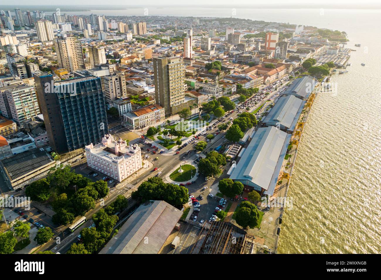 Aerial View of Docks Station and Waldemar Henrique Square in Belem City ...