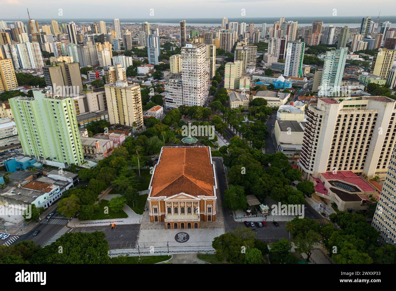 Aerial View of the Republic Square and Belem City in North of Brazil ...