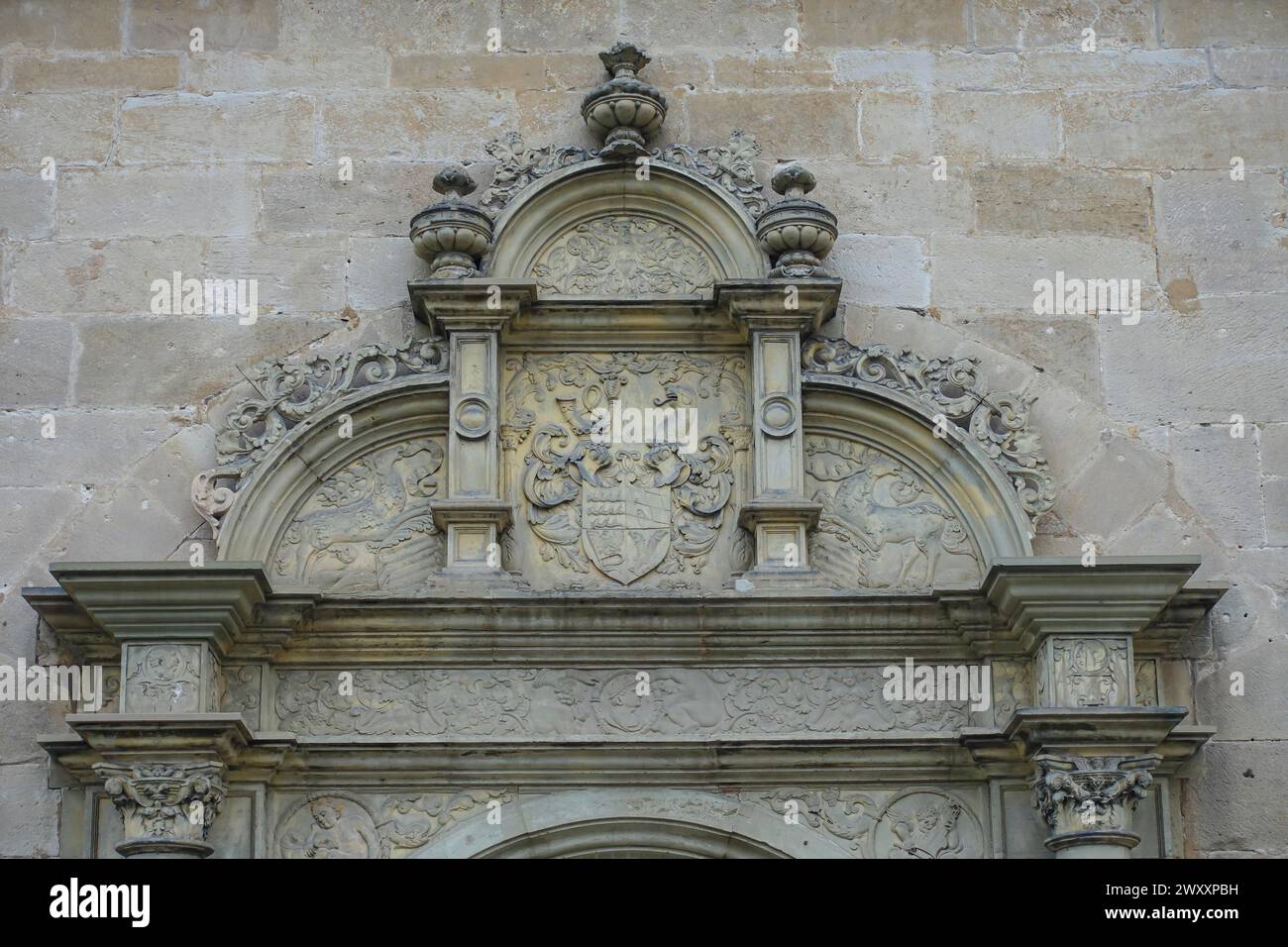 Detail above portal, coat of arms, relief, stone wall, masonry, Hohentuebingen Castle, Museum of ...