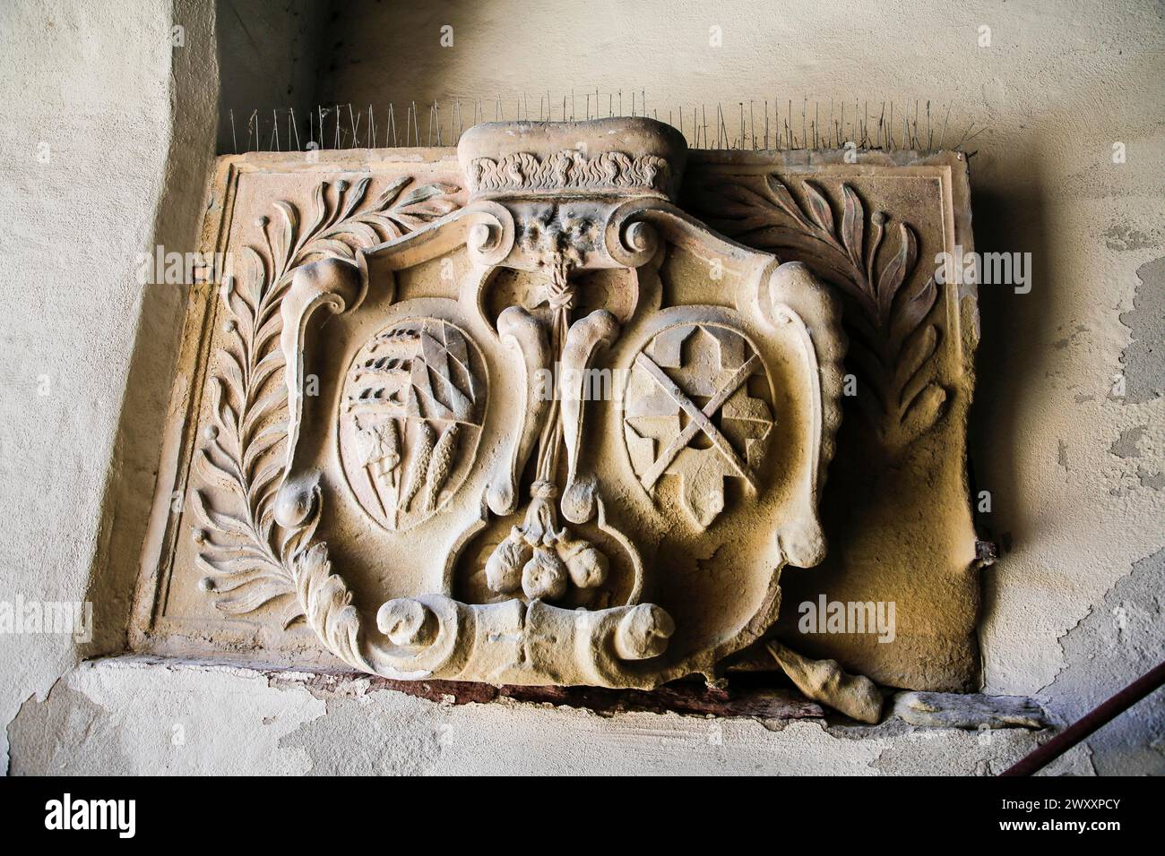 Stone relief, coat of arms in gateway, Hohentuebingen Palace, Museum of ...