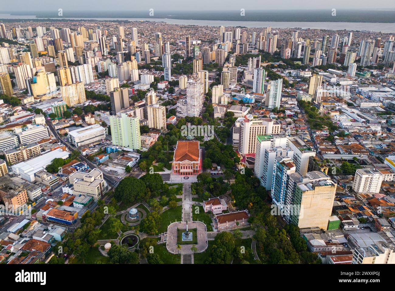 Aerial View of the Republic Square and Belem City in North of Brazil ...