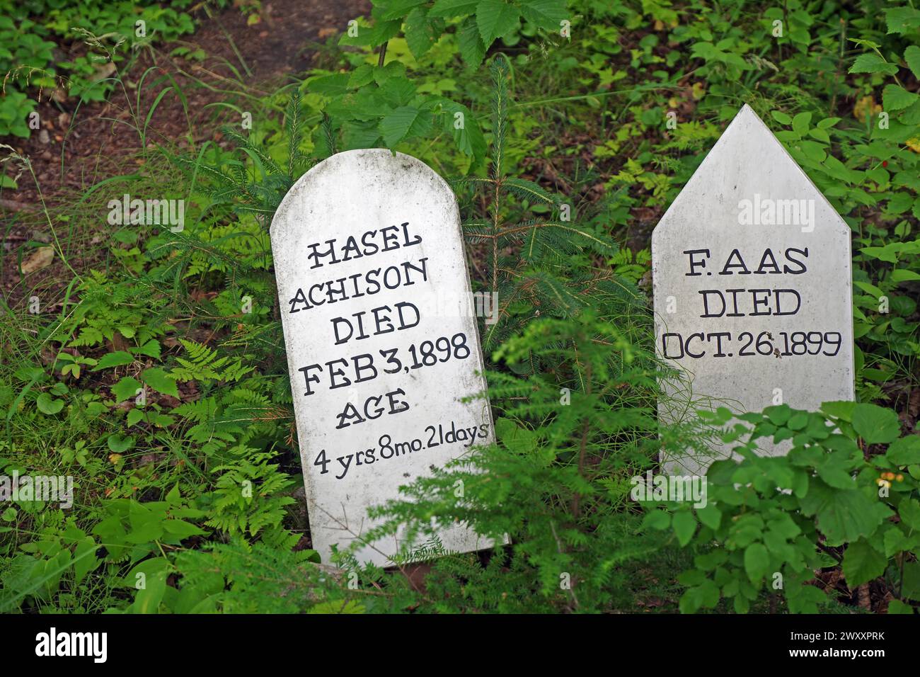 Gravestones at the old gold rush cemetery in Skagway, Gold Rush, Alaska ...