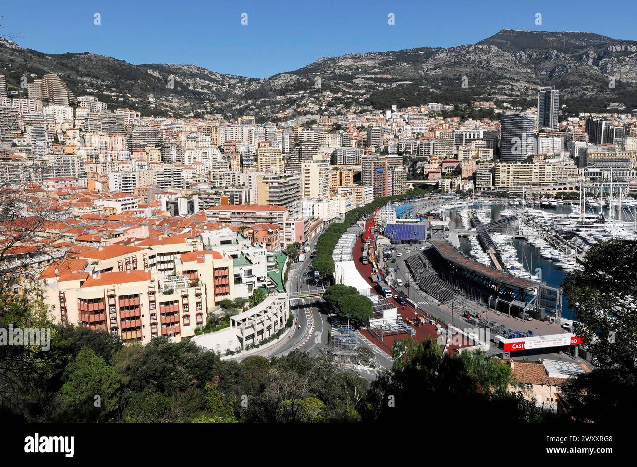 Monte Carlo harbour, panoramic view over a city with a marina and ...