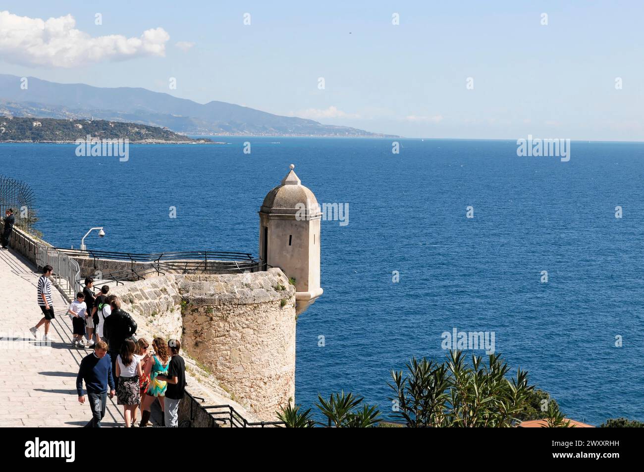 View on the coast, Monte Carlo, Principality of Monaco, visitors walk ...