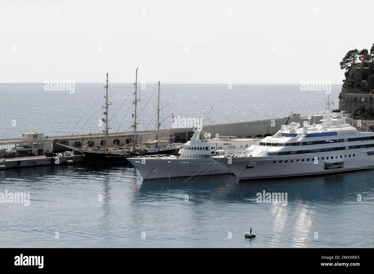 Monte Carlo harbour, yachts and a large sailing ship in the harbour by ...