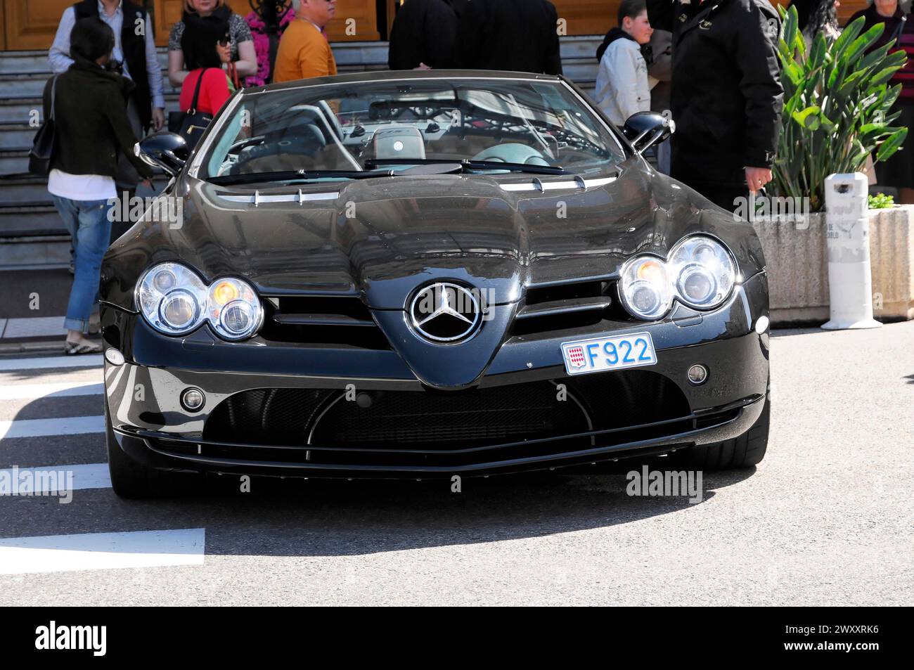 Front view of a black Mercedes-Benz SLR McLaren, Monte Carlo ...