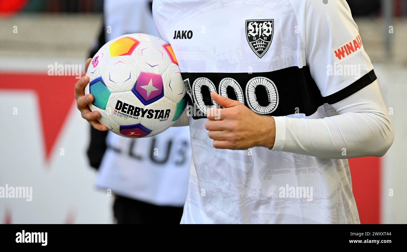 Close-up, special jersey 1000th Bundesliga match VfB Stuttgart, Adidas ...