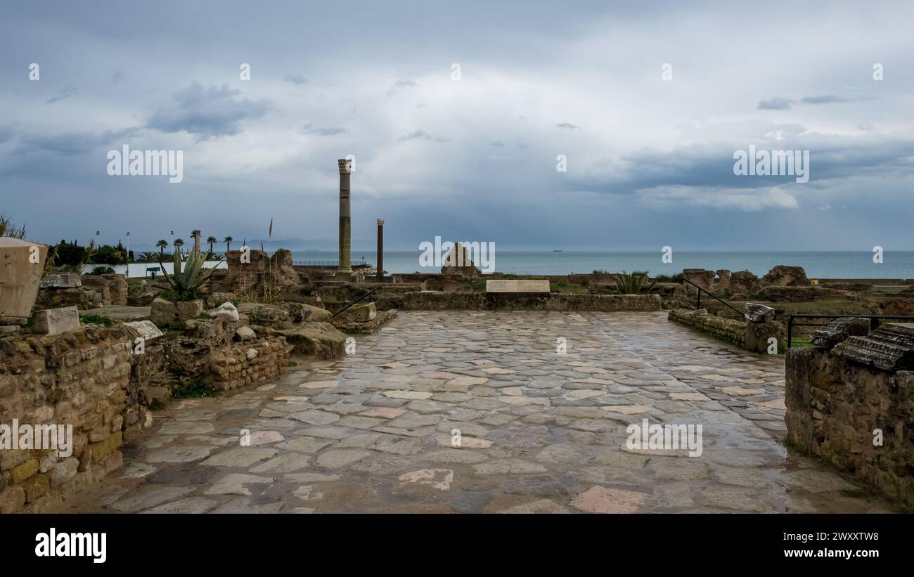 View of the Baths of Antoninus or Baths of Carthage, in Carthage, Tunisia, the largest set of ...