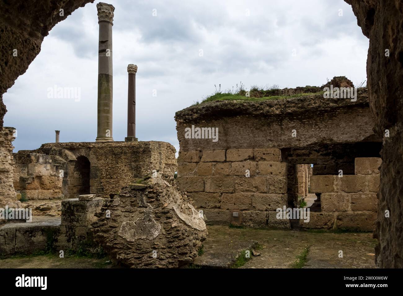 View of the Baths of Antoninus or Baths of Carthage, in Carthage, Tunisia, the largest set of ...