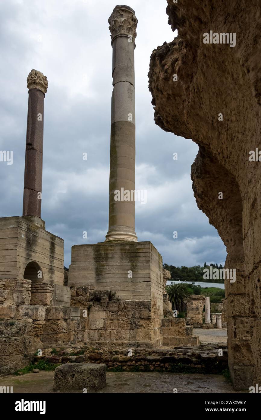 View of the Baths of Antoninus or Baths of Carthage, in Carthage, Tunisia, the largest set of ...
