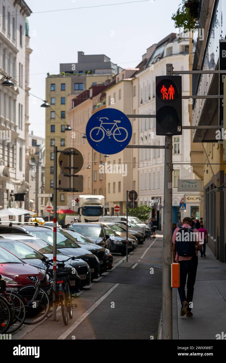 Vienna, Austria - June 22, 2023: Traffic lights and road signs ...