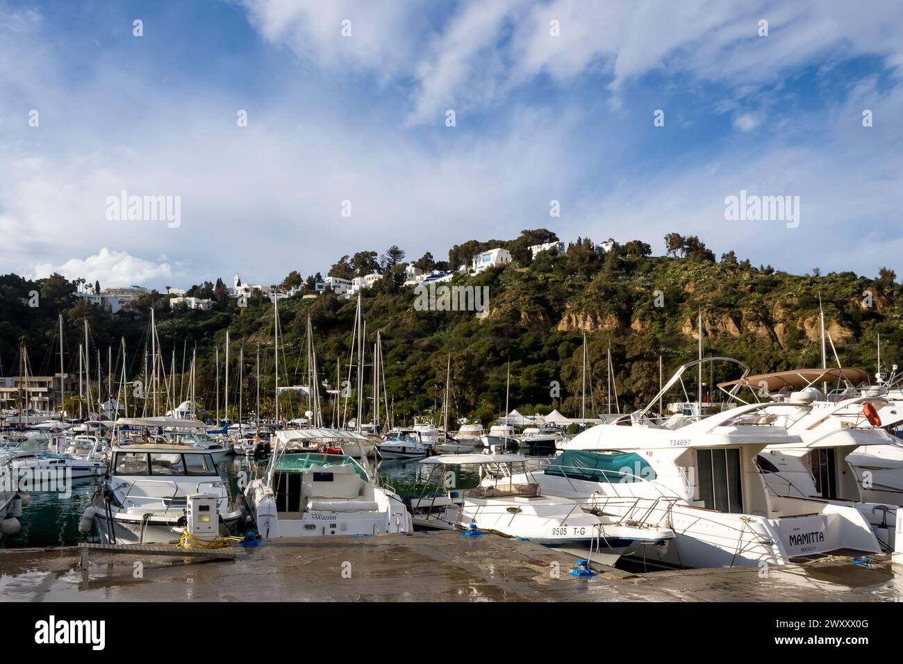 View of the port of Sidi Bou Said, a picturesque town and popular ...