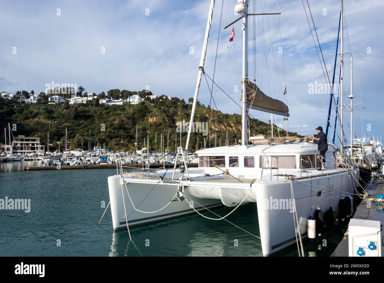 View of the port of Sidi Bou Said, a picturesque town and popular ...