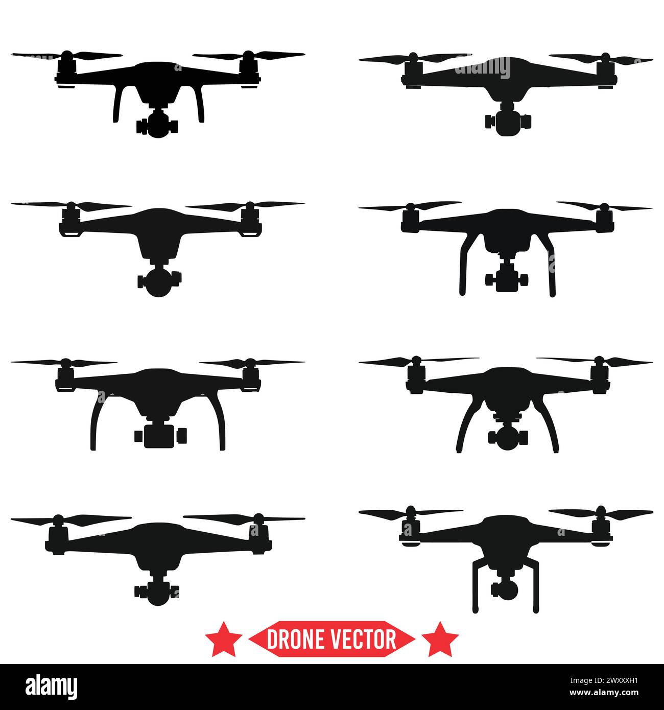 Up In The Air Sleek Drone Silhouette Set For Graphic Designers Stock