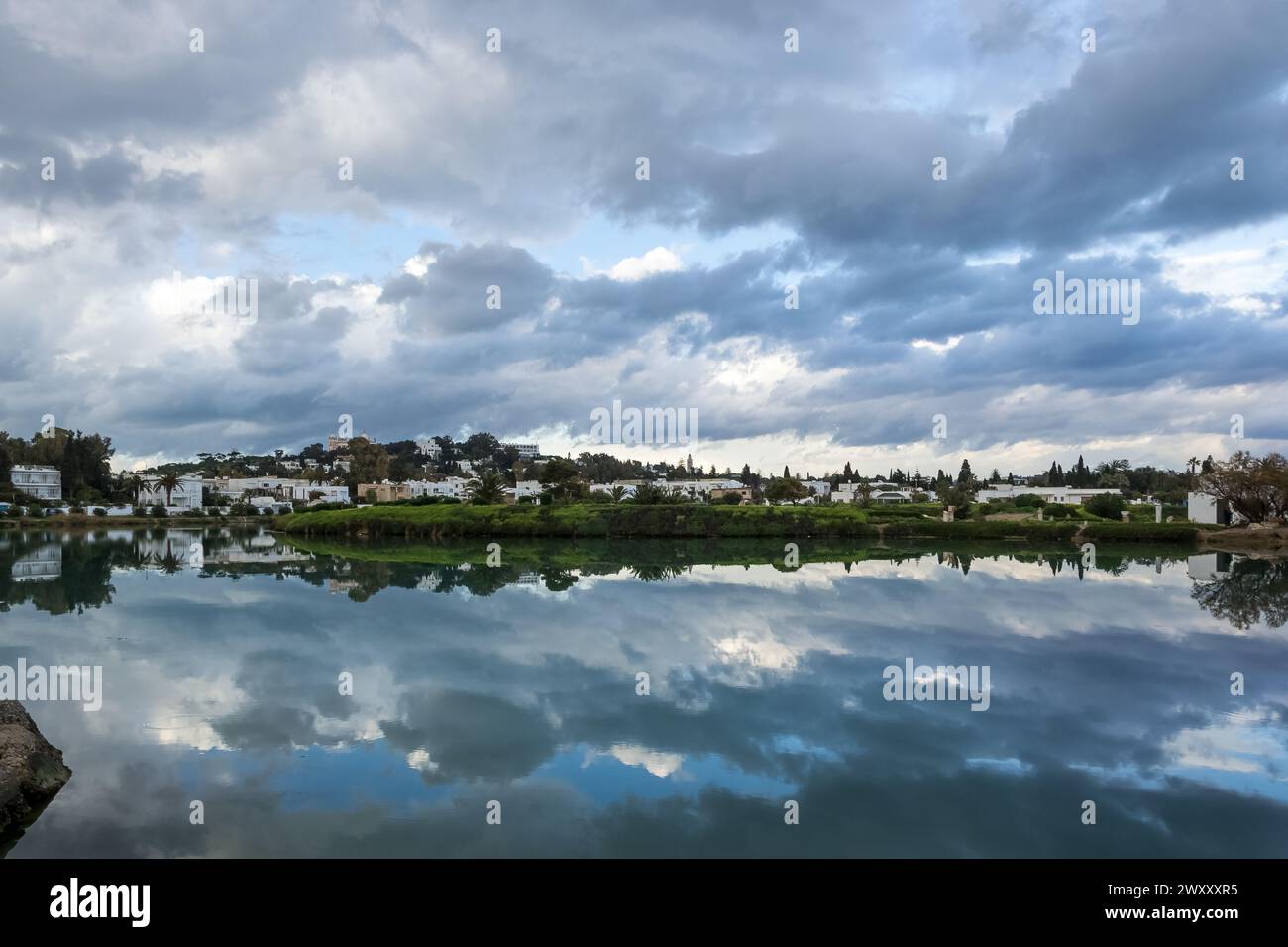View of the port of Sidi Bou Said, a picturesque town and popular ...