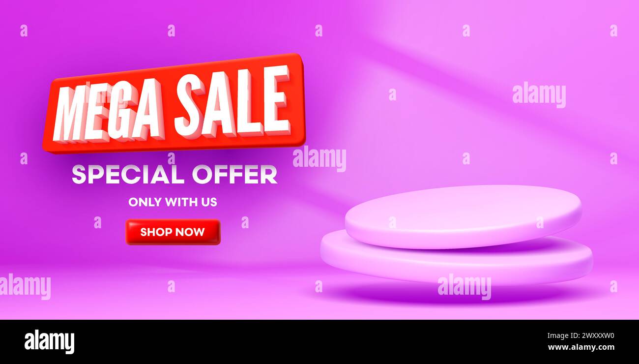3d purple sale product podium stage. Realistic vector promotional ads ...