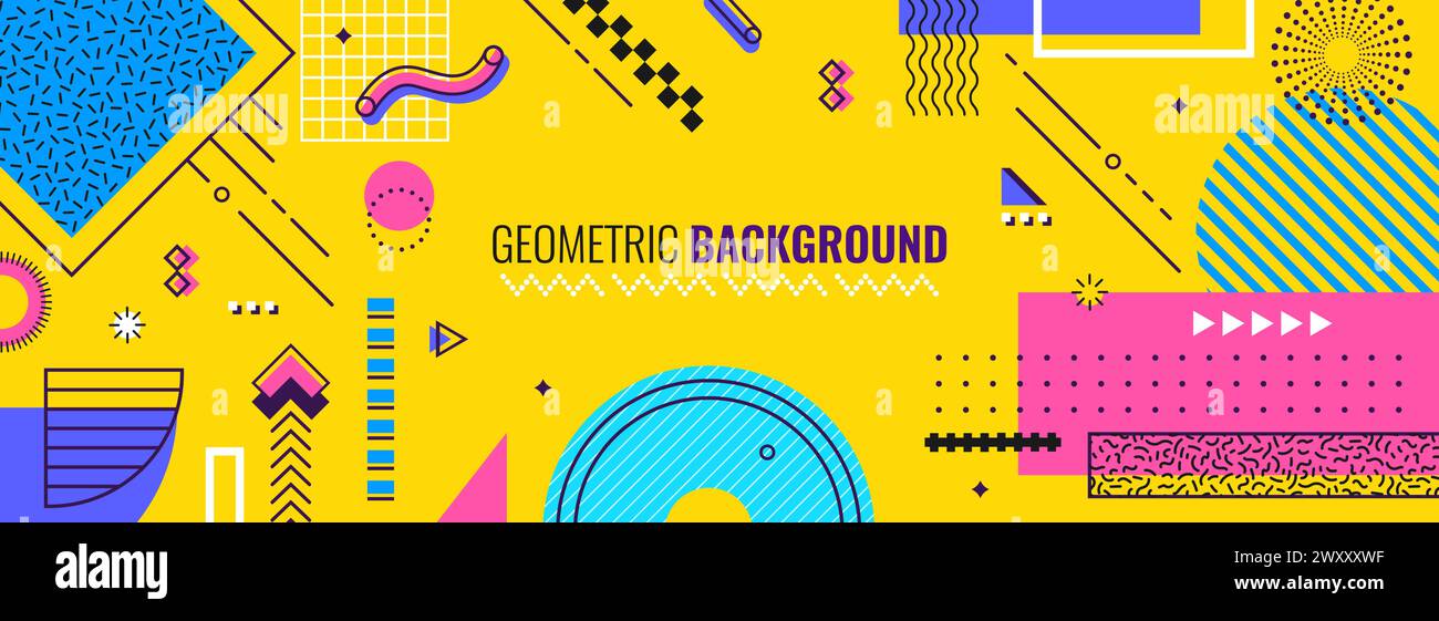 Abstract Memphis background, modern geometric banner. Vector template ...