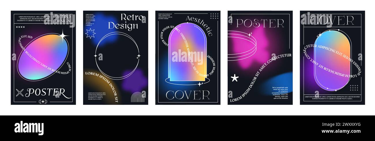Gradient brutal y2k posters or cover vector templates. Vertical black ...
