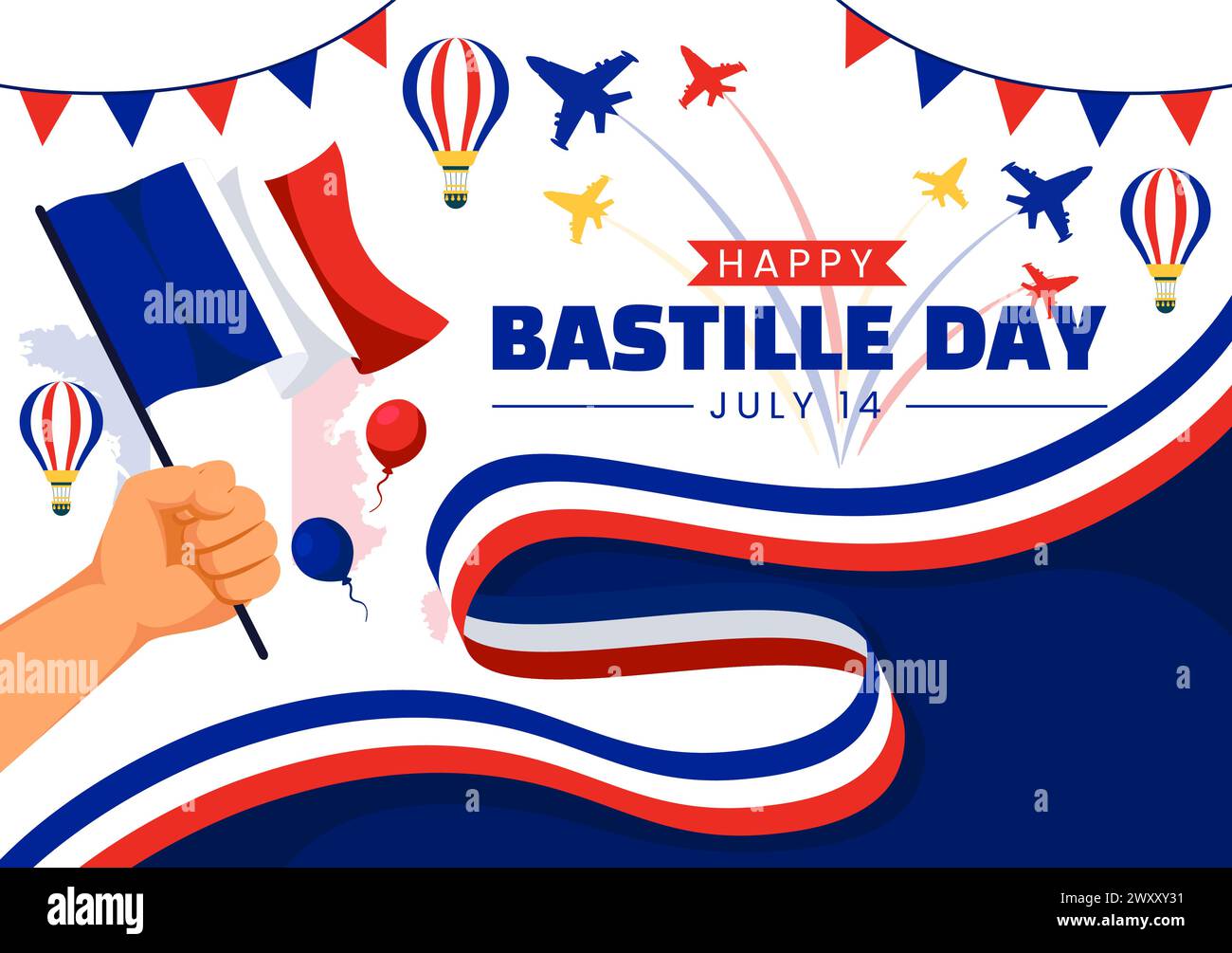 Happy Bastille Day Vector Illustration on 14 july with French Flag ...