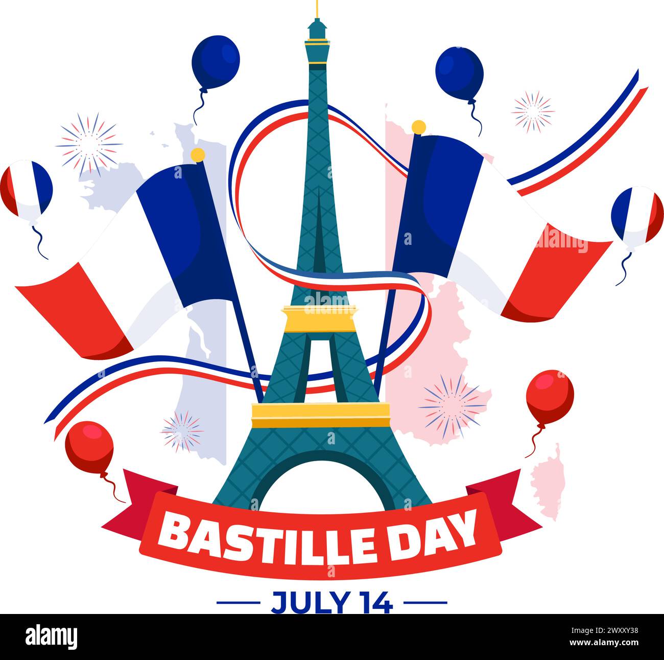 Happy Bastille Day Vector Illustration on 14 july with French Flag ...