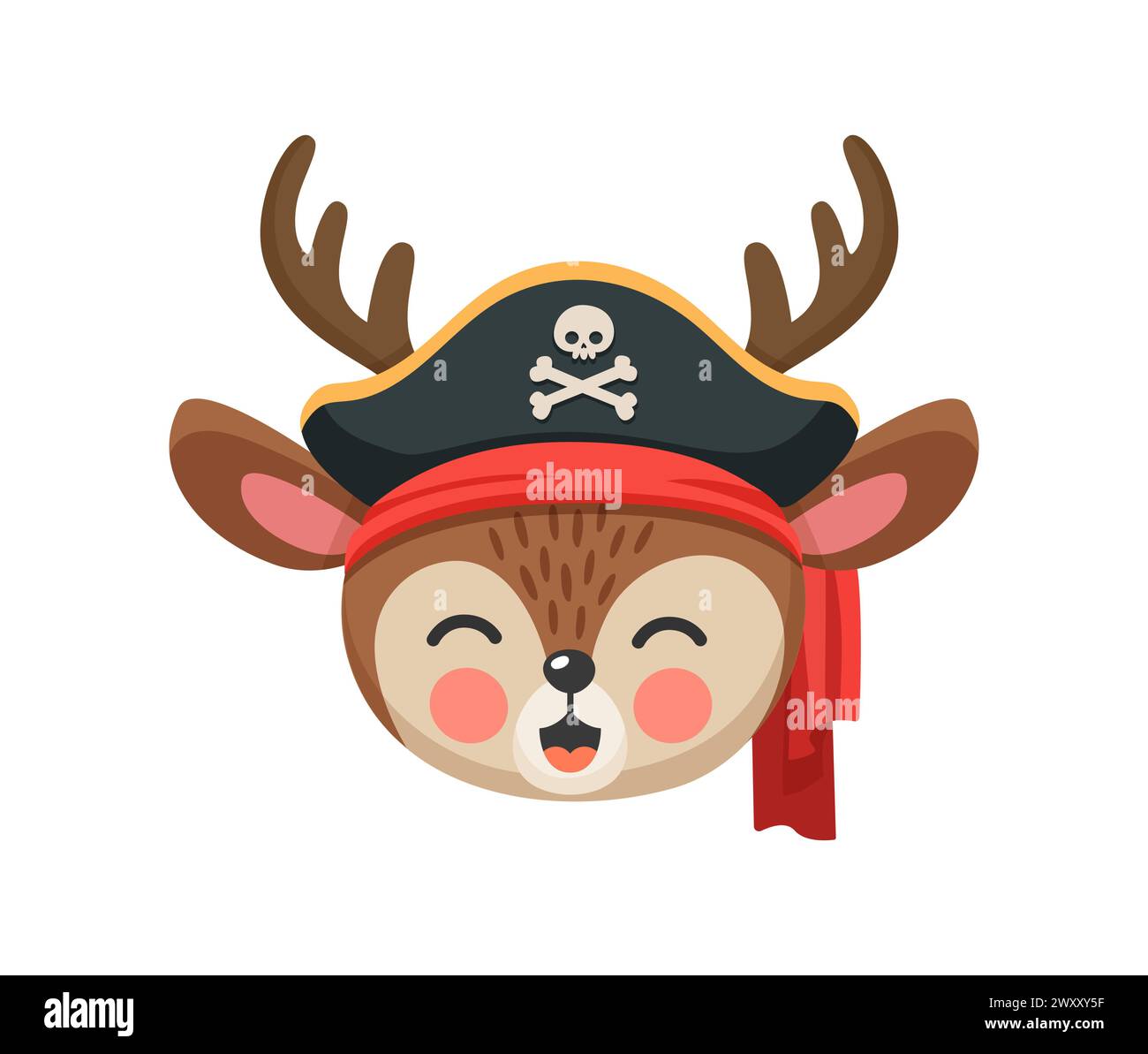 Cartoon cute deer animal pirate and corsair. Isolated vector kawaii ...