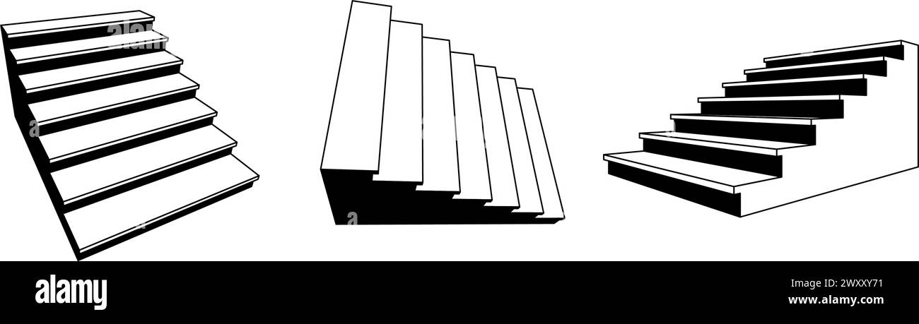 Simple linear stairway set. 3d staircase in different perspective ...