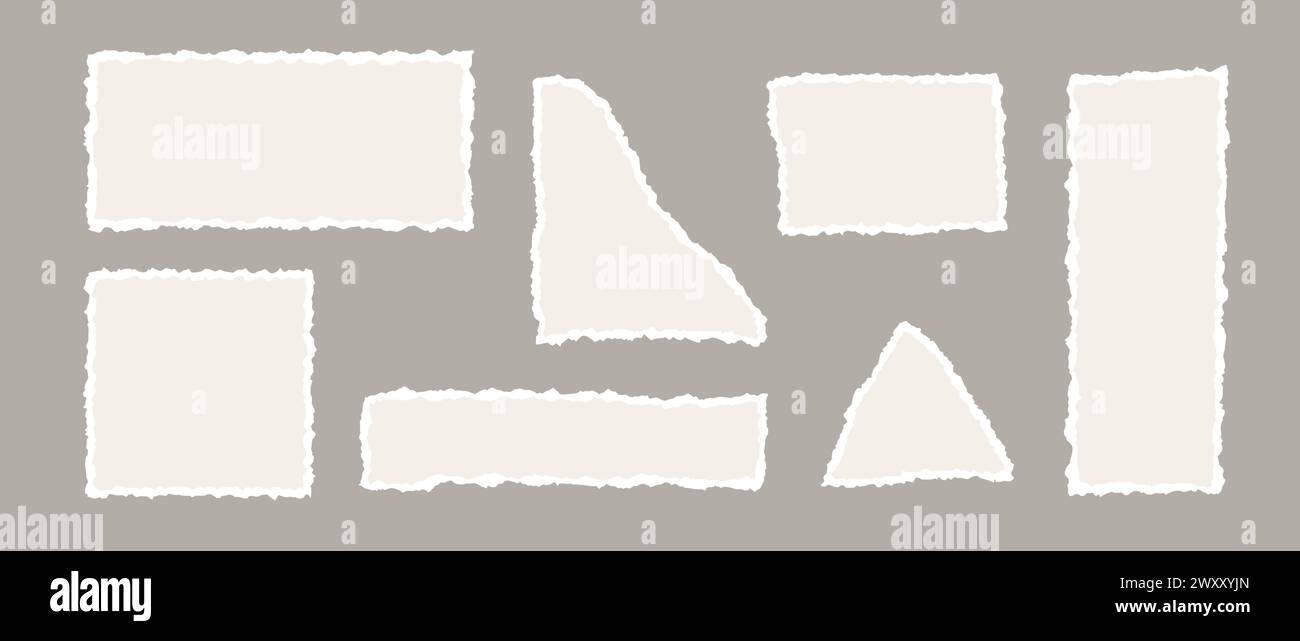 Beige torn paper pieces collection. Ecru shapes with jagged uneven ...