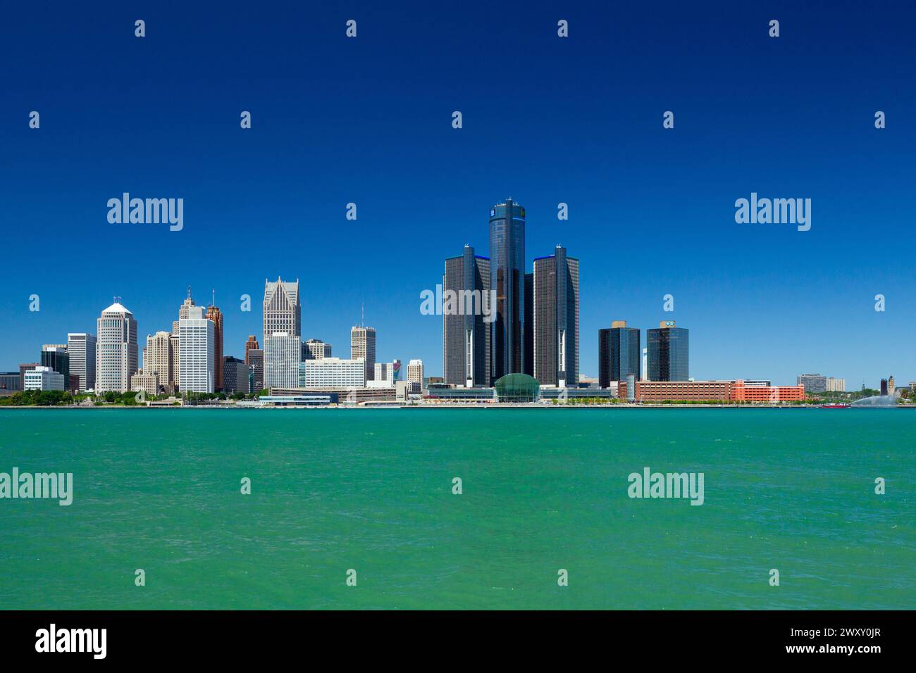 Downtown Detroit and The Renaissance Center in Detroit, Michigan, USA ...