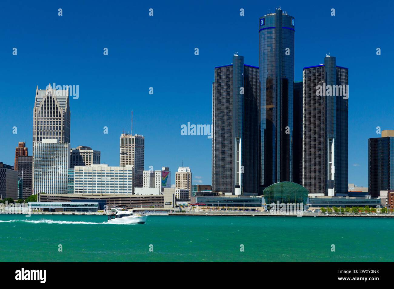 Downtown Detroit and The Renaissance Center in Detroit, Michigan, USA ...